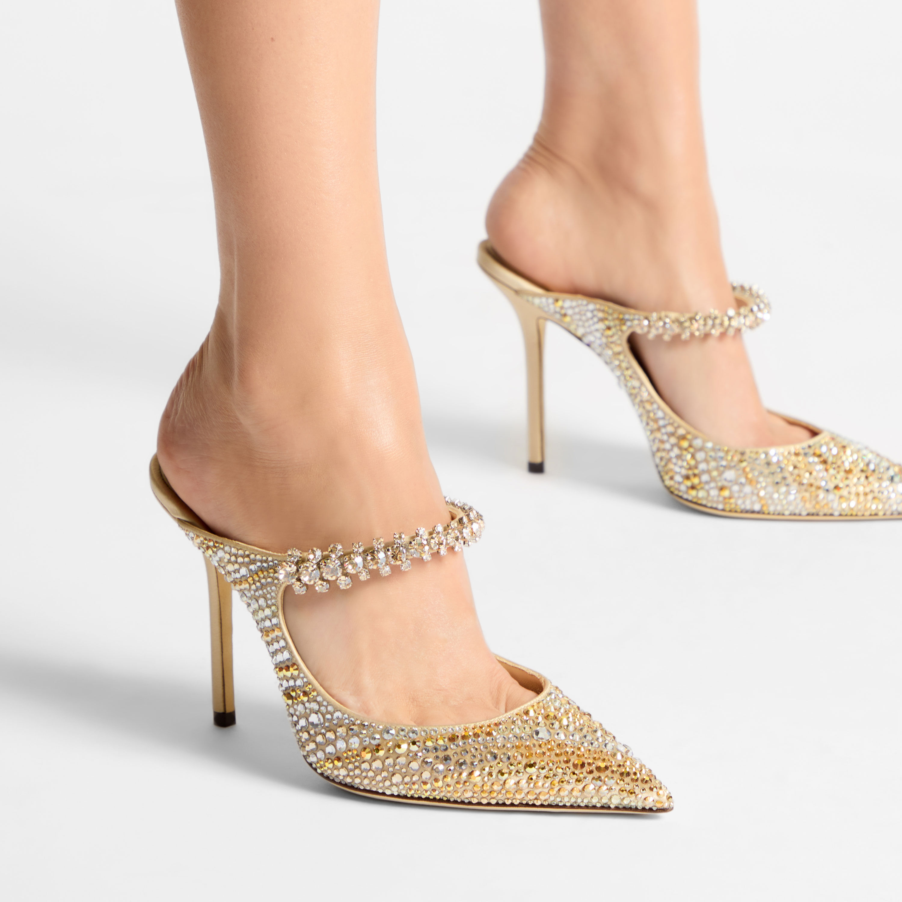 Bing 100 | Gold Mix Satin Crystal Pumps | JIMMY CHOO Bing 100 | Gold Mix Satin Crystal Pumps | JIMMY CHOO